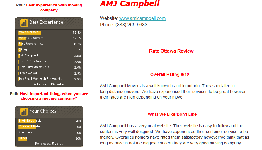 AMJ Campbell - Rate Ottawa Movers rating | 5 Movers Quotes
