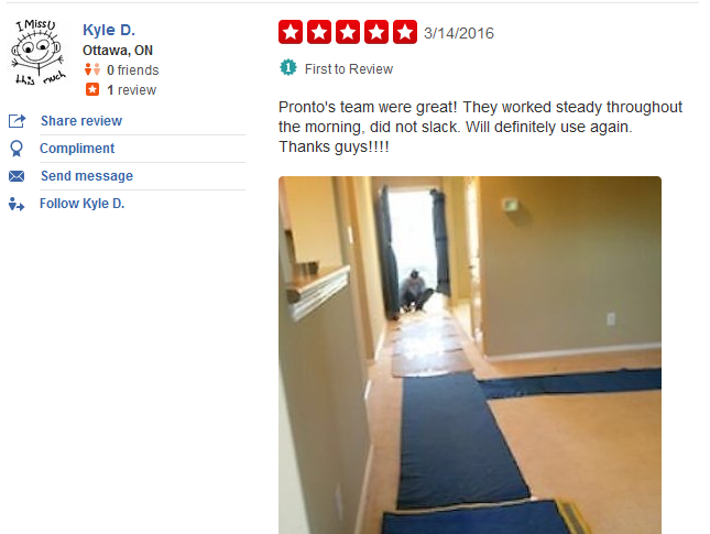 Pronto Moving - YELP review | 5 Movers Quotes